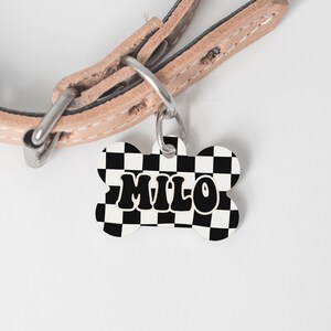 Retro Checkered Dog Tag: Custom Bone-shaped Pet ID - Etsy