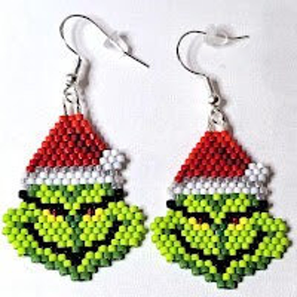 Handcrafted Grinch Brick Stitch Glass Bead Dangle Earrings - Etsy