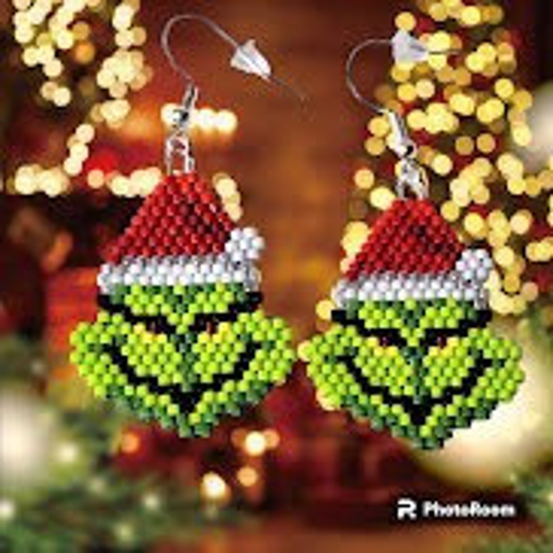 Handcrafted Grinch Brick Stitch Glass Bead Dangle Earrings - Etsy