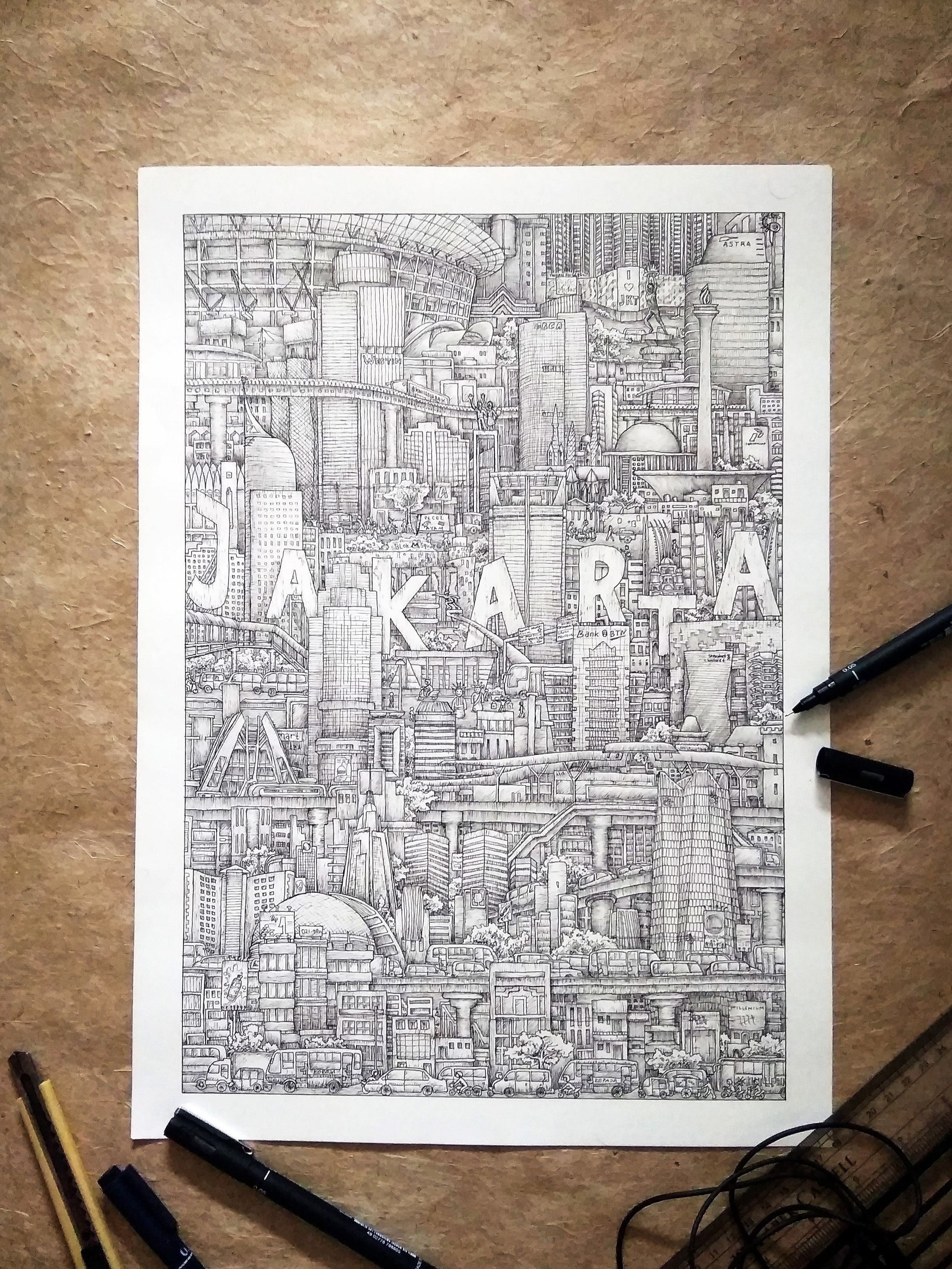 Jakarta City Prints From Detailed Hand Drawn Art for Home Decor - Etsy