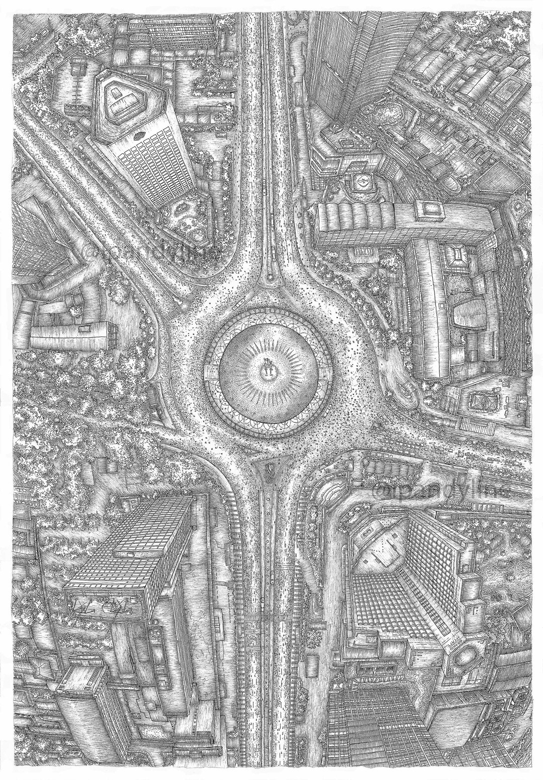 Jakarta Detailed Drawing, Art Print of Indonesian City, Hand Drawn Art ...