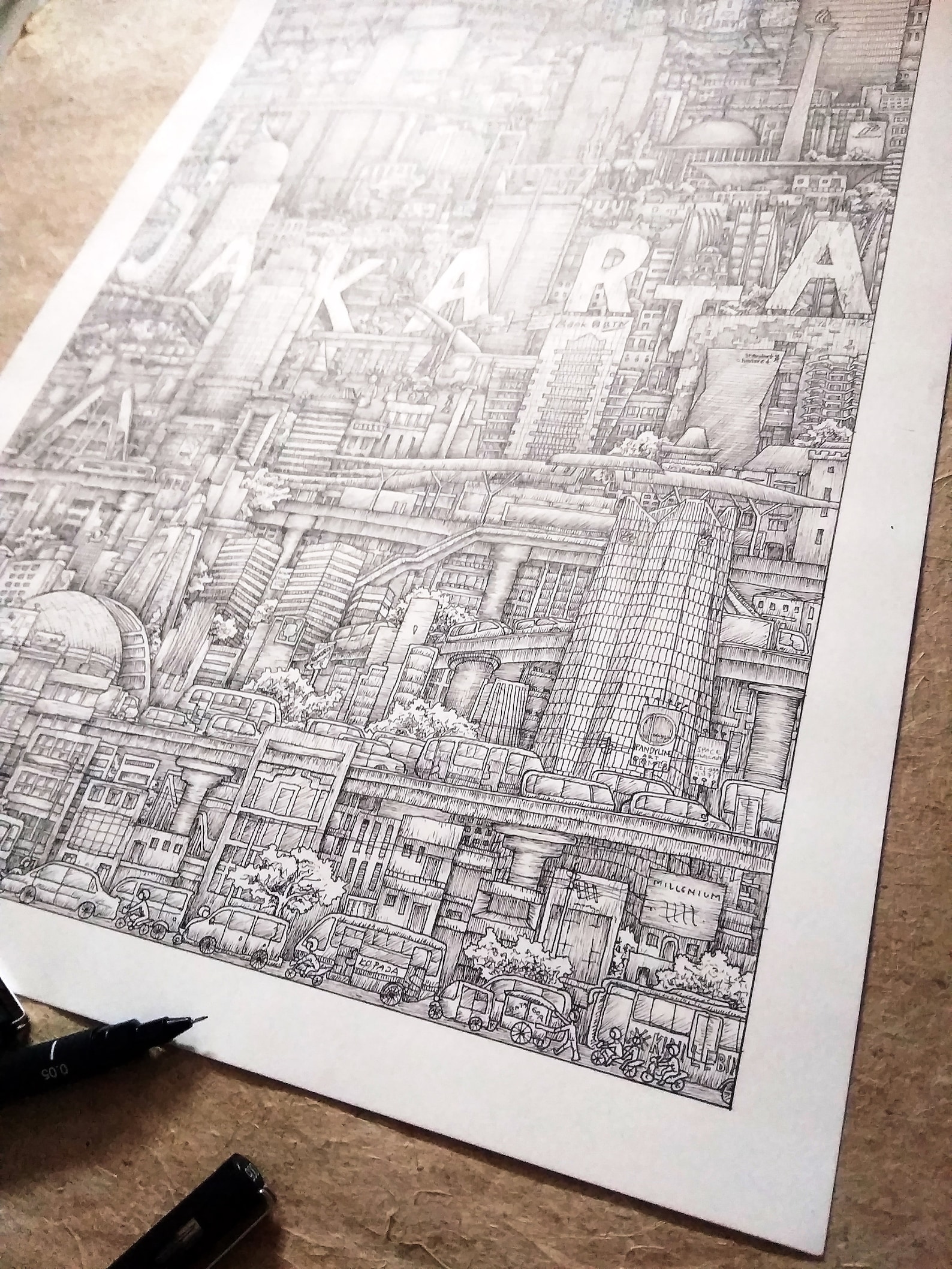 Jakarta city prints from detailed hand drawn art for home | Etsy