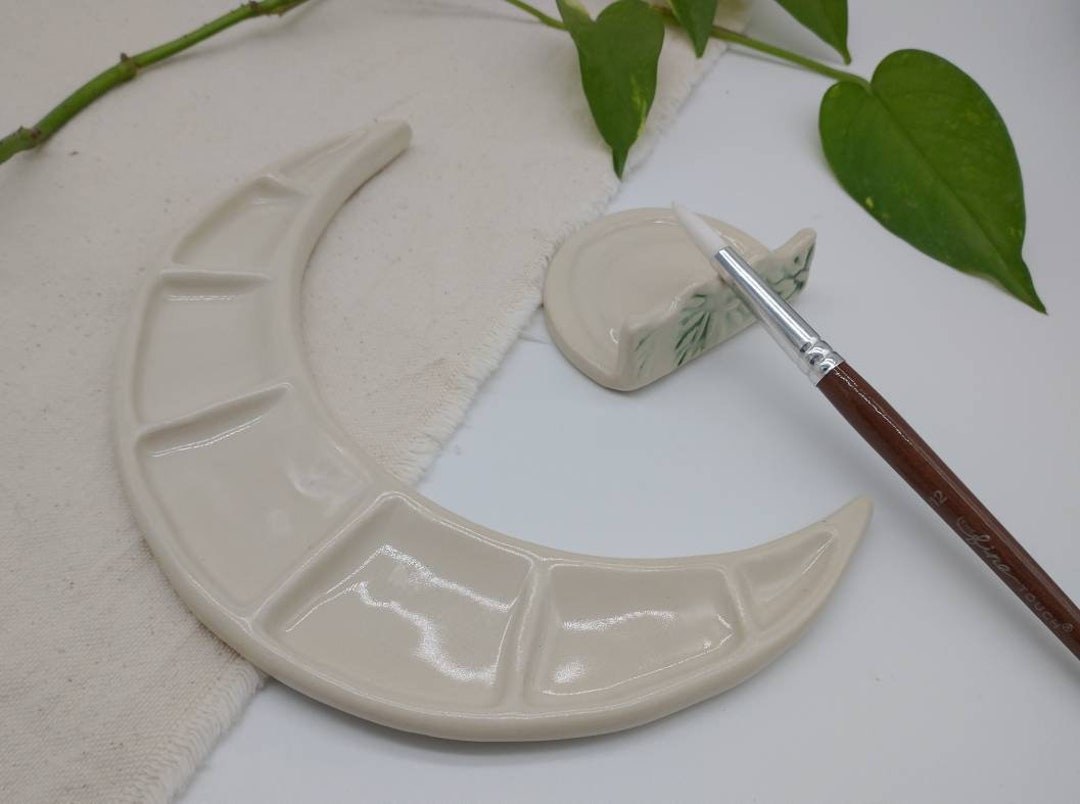 Custom (MTO) 8" Crescent Moon Palette, Hand Carved Ceramic Palette ...
