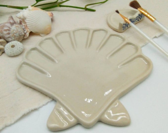 9 Shell Ceramic Palette, Scallop Shell, Hand Carved Palette, Acrylic ...