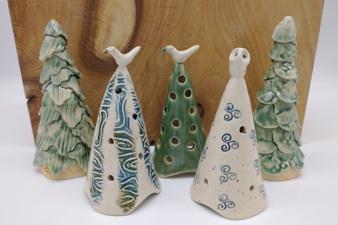Cone Trees With Owls, Holiday Decoration, Fairy Garden, Lights - Etsy