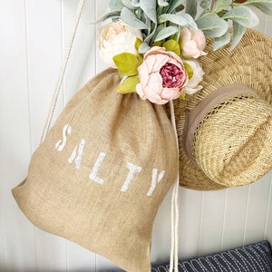 SALTY Jute and Cotton Drawstring Backpack, SALTY Bag, Big Drawstring Bag, Beach Bags for Women ...