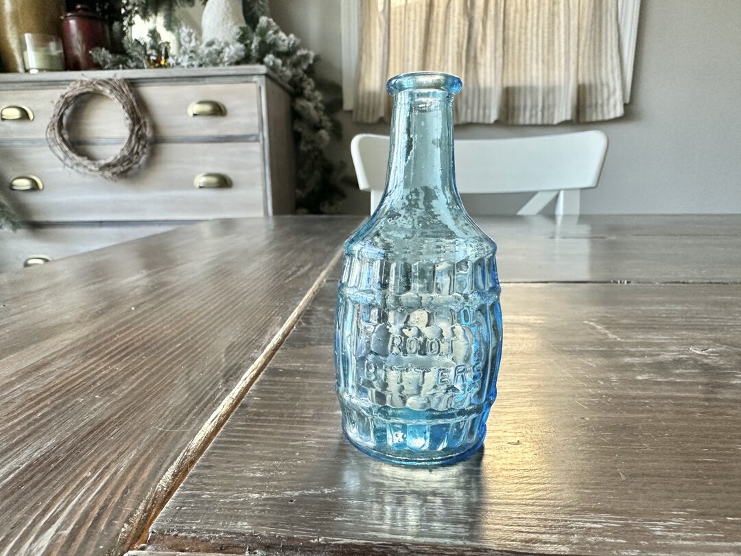 Vintage Mini 4 Blue Glass Root Bitters Wheaton Bottle Made in Taiwan ...