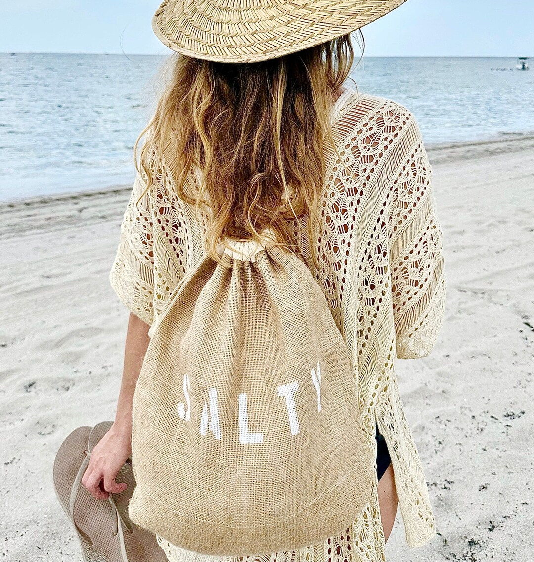 SALTY Jute Drawstring Backpack, Beach Bag - Etsy