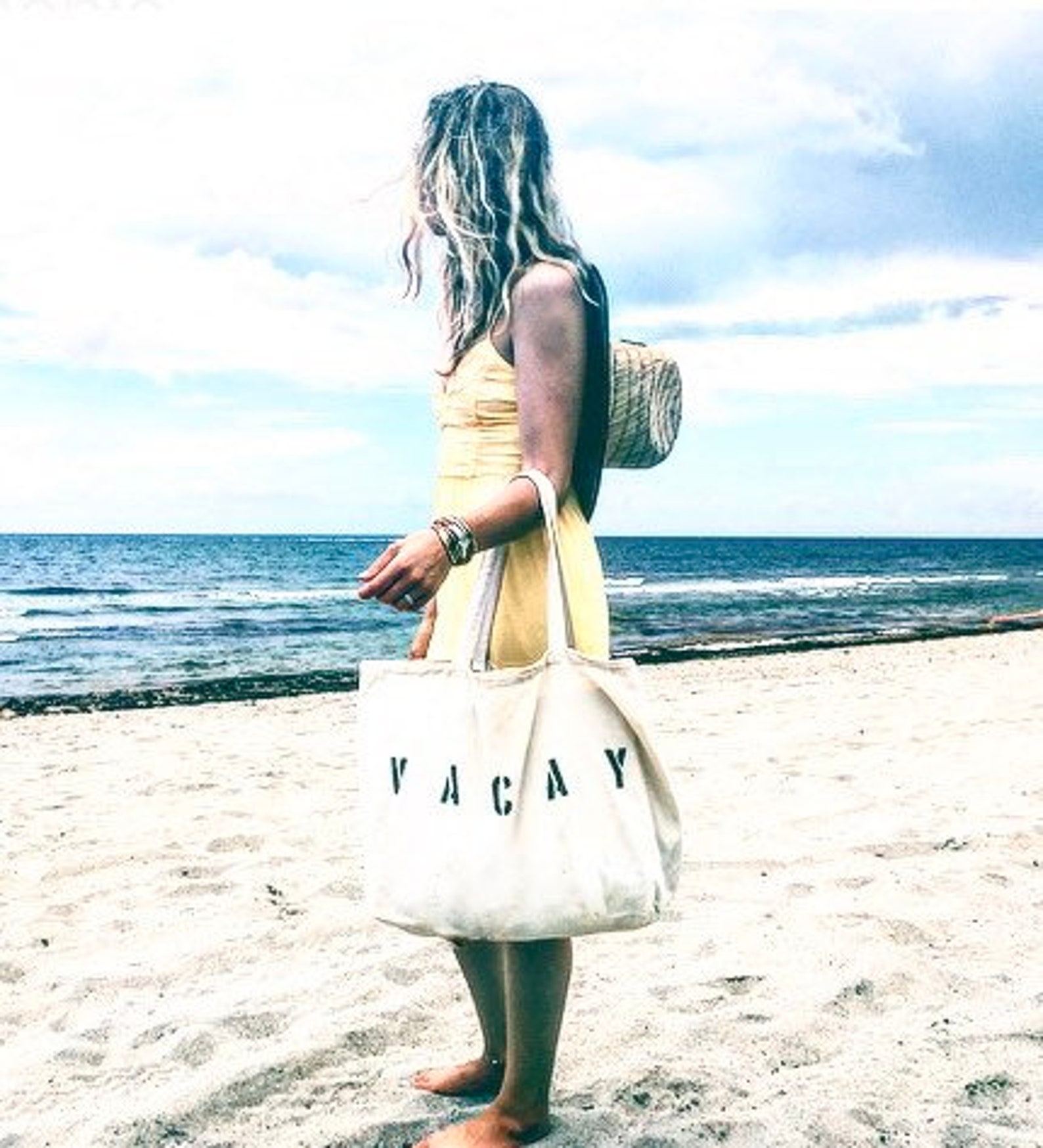 VACAY Over Sized Canvas Tote With Black Text, Vacation Bag, Travel Bag ...