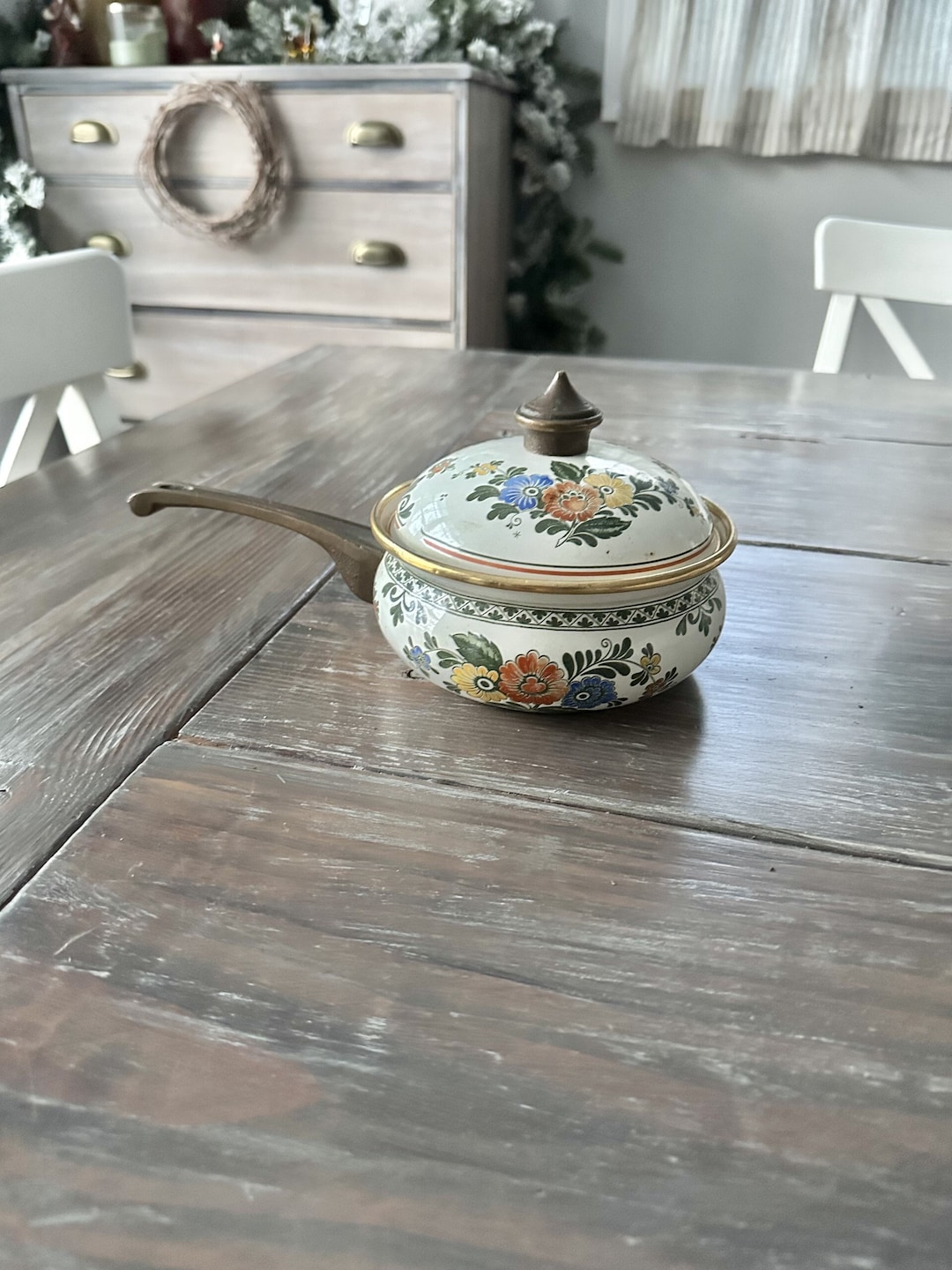 Vintage Asta Enamelware Floral Pot With Lid West Germany Pot Cookware ...