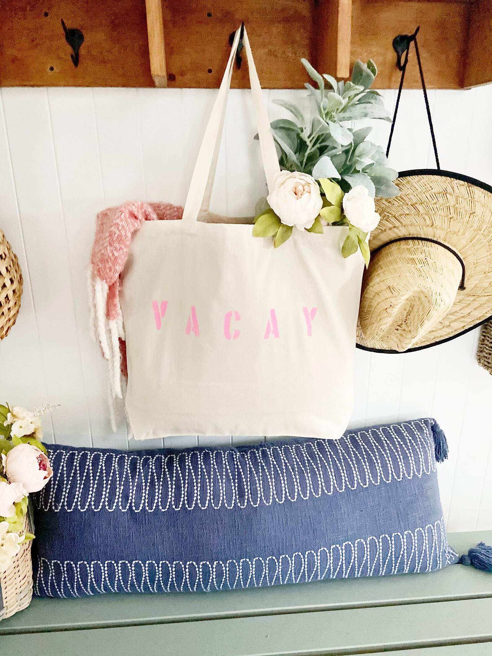 VACAY Over Sized Canvas Tote With Black Text, Vacation Bag, Travel Bag ...