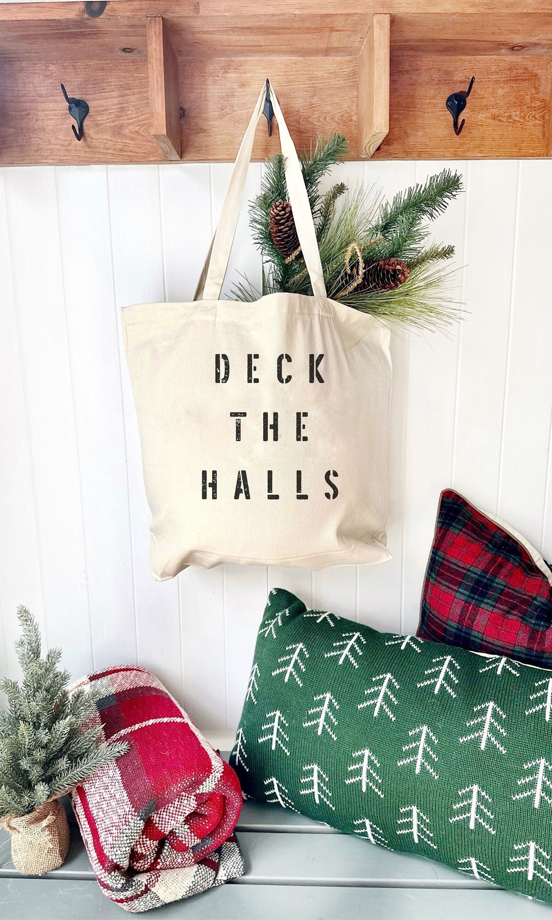DECK THE HALLS Canvas Tote Bag for Christmas, Holiday Season Tote, Xmas ...