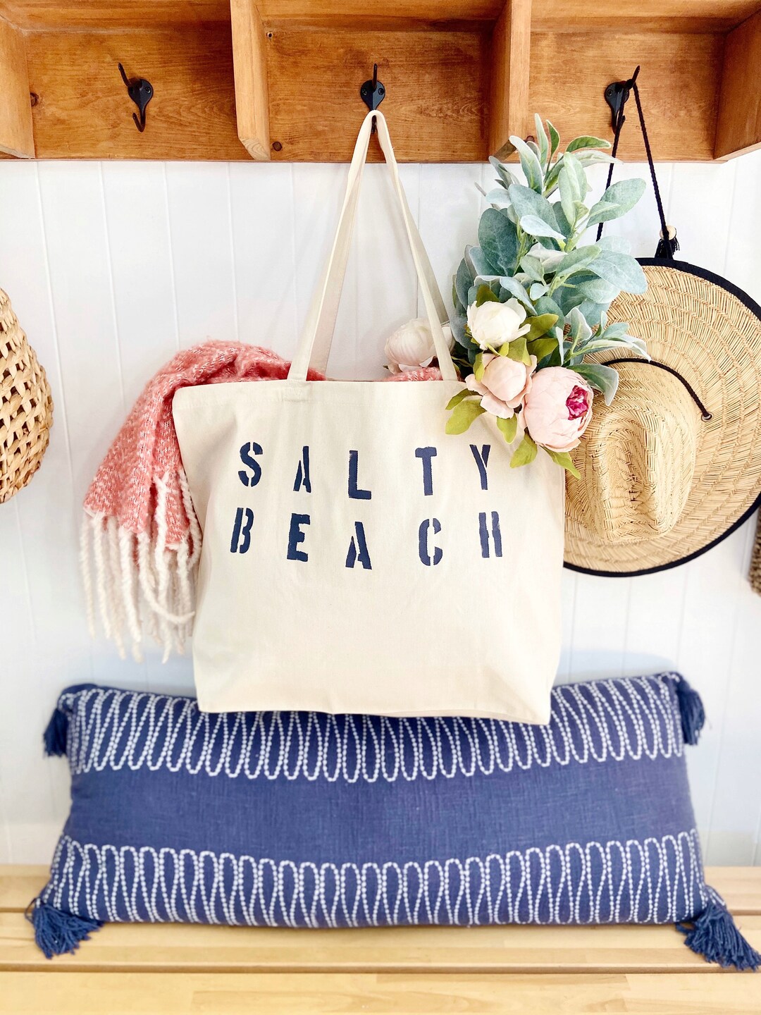 SALTY BEACH Over Sized Canvas Tote, Big Beach Bag, Summer Bag, Girls ...