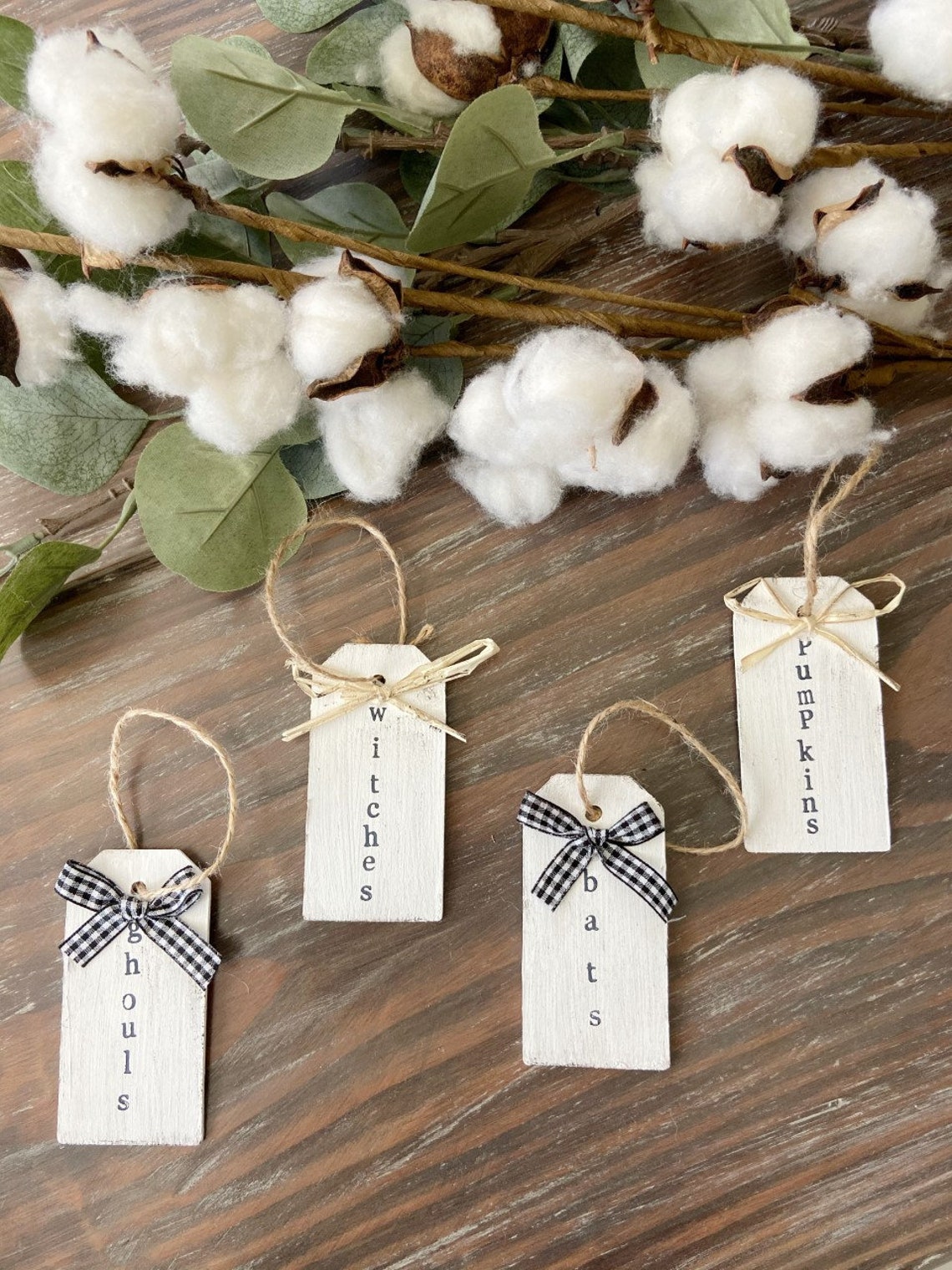 Hand Painted Halloween Tag Ornaments: Farmhouse Wooden Decor, Set of 4 ...