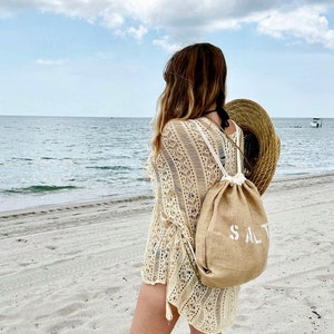 SALTY Jute and Cotton Drawstring Backpack, SALTY Bag, Big Drawstring ...