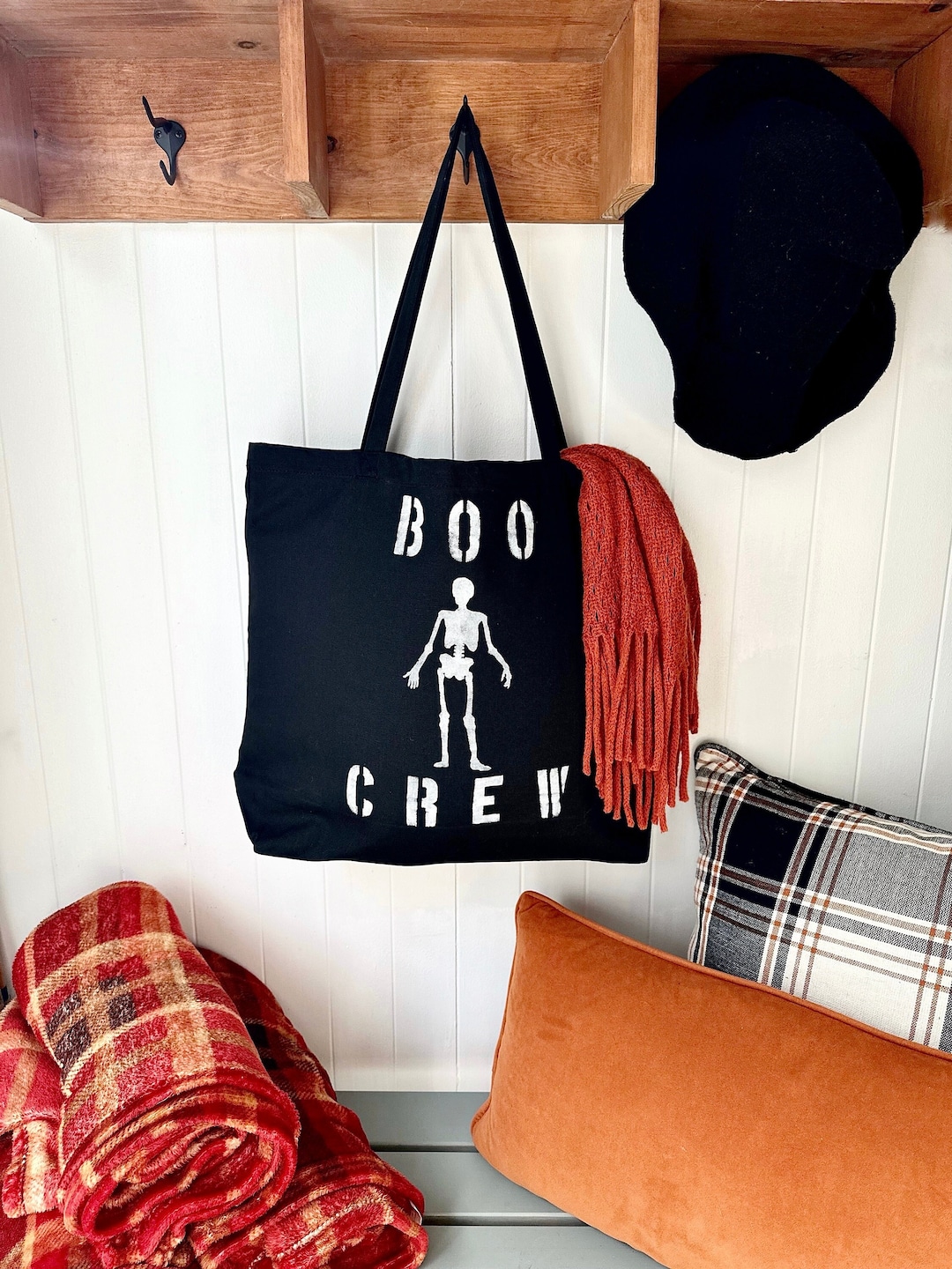 BOO CREW Skeleton Canvas Tote for Trick or Treating, Halloween Tote ...