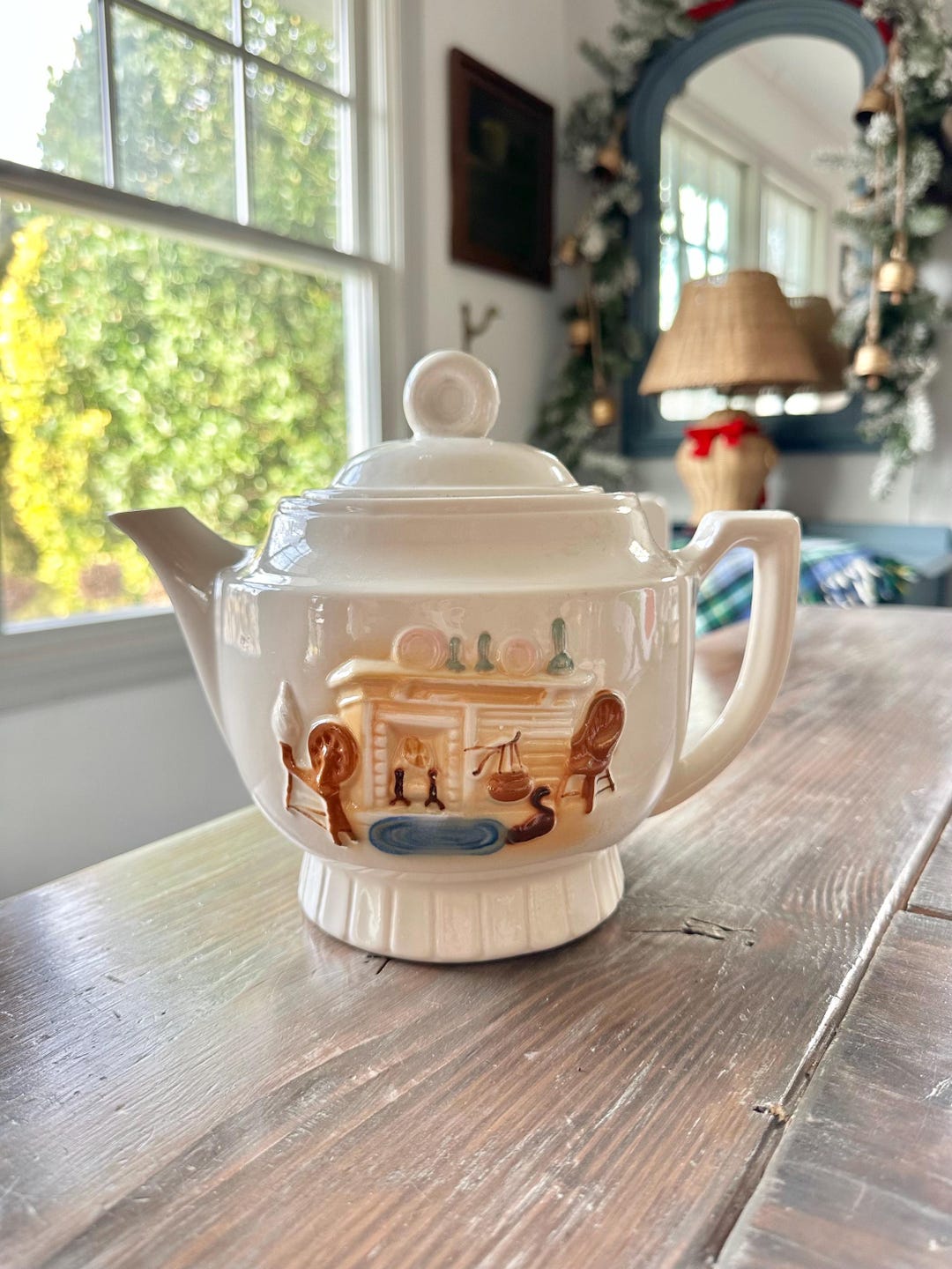 Vintage 1930's Porcelier Ceramic Teapot With Fireplace Design Made in ...