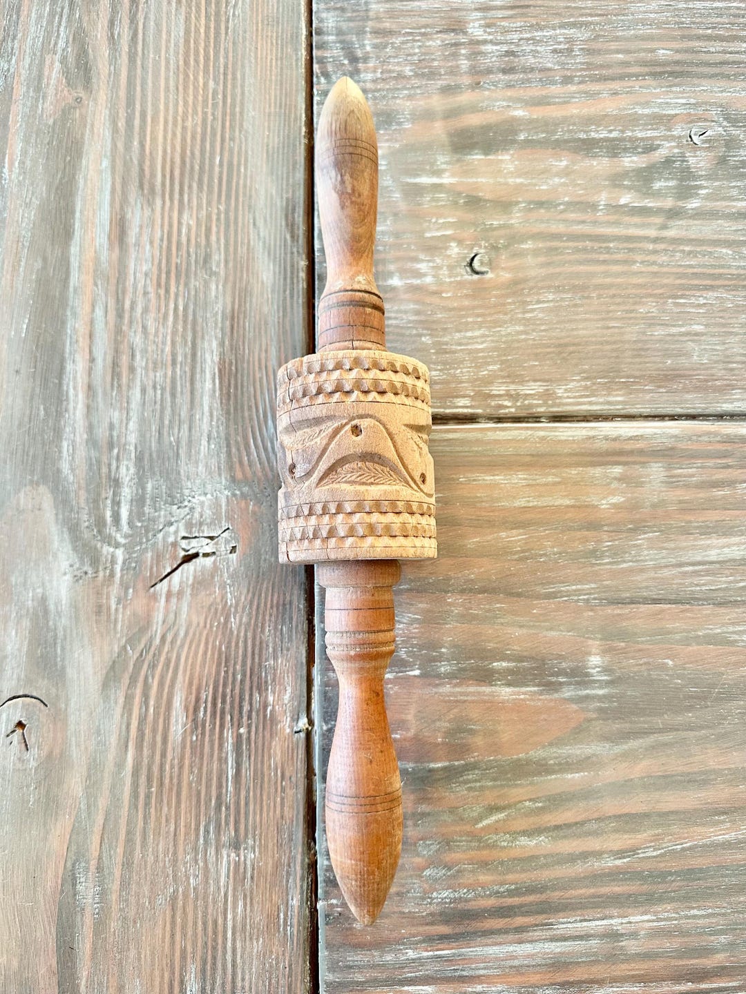 Antique Springerle Cookie Rolling Pin Wooden 15” Long Vintage ...