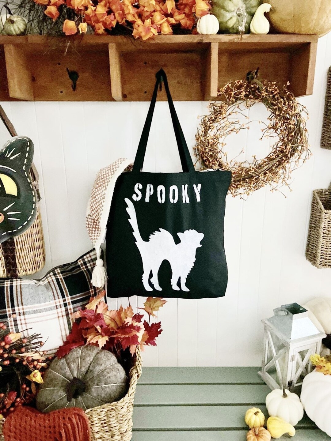 SPOOKY Canvas Tote Bag for Halloween, Candy Bag for Trick or Treating ...