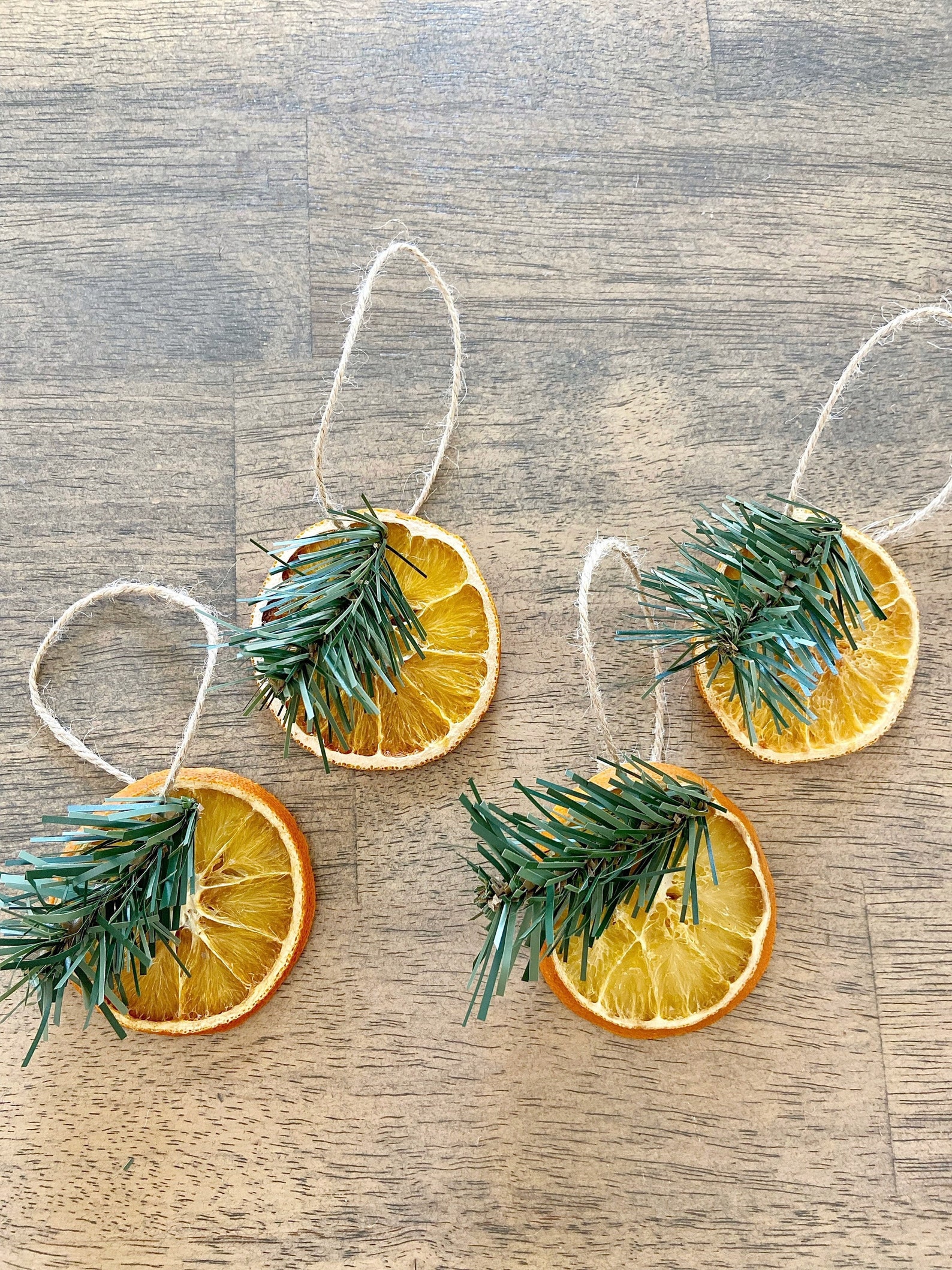 Set of 4 Dried Orange Slice Ornaments With Faux Greenery, Handmade ...