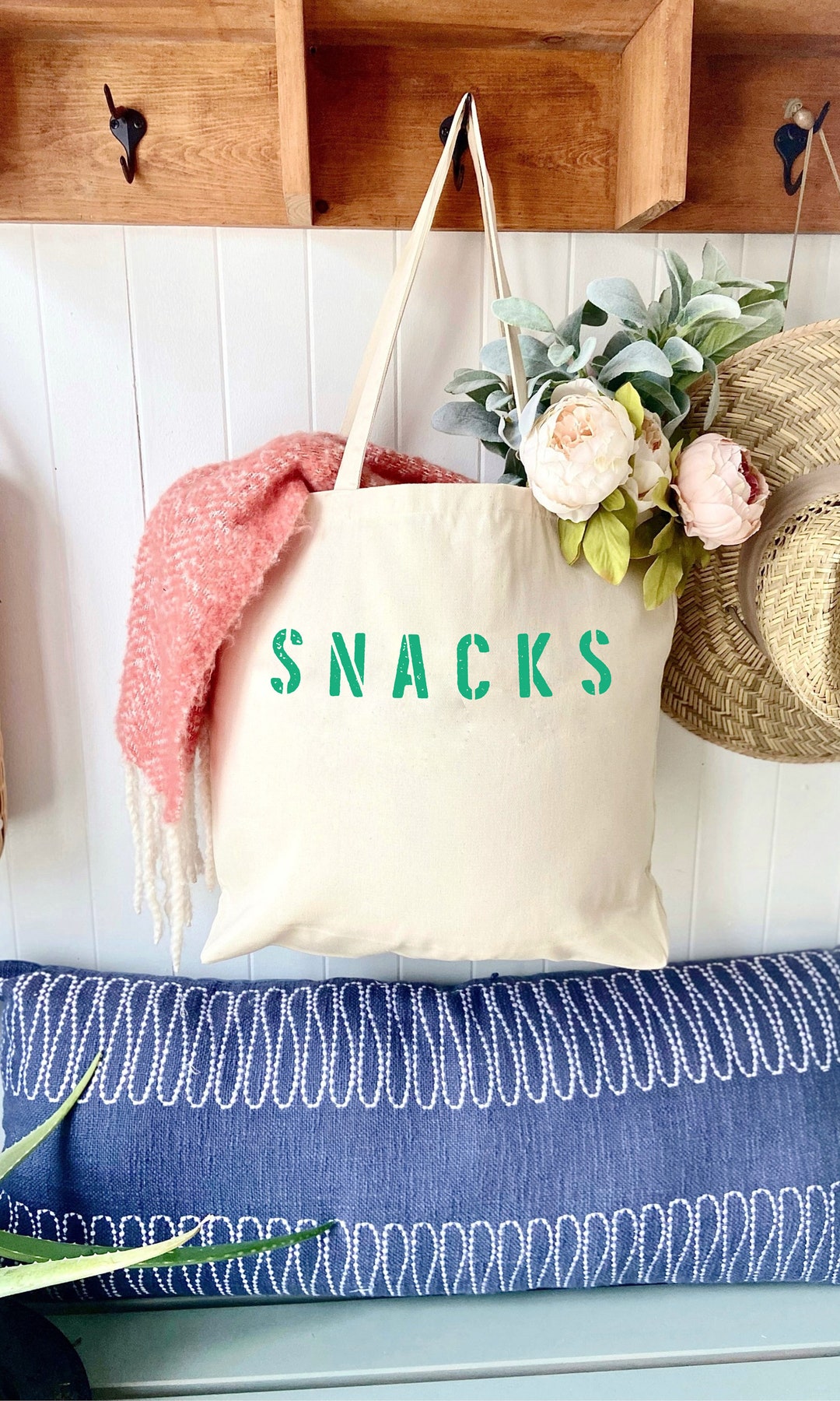 SNACKS Oversized Canvas Tote Bag, Grocery Bag, Party Bag, Reusable Tote ...