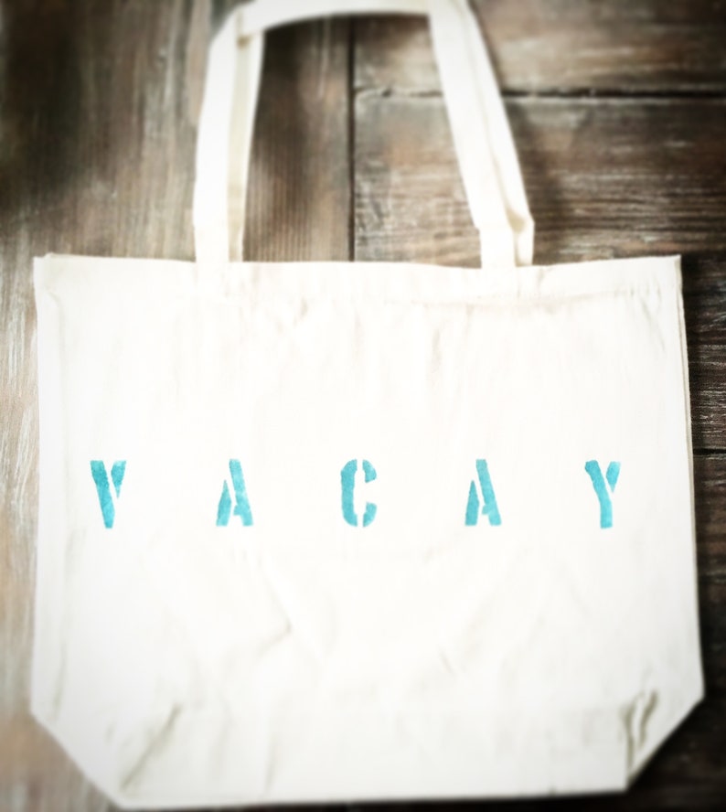 VACAY Over Sized Canvas Tote With Black Text Vacation Bag - Etsy