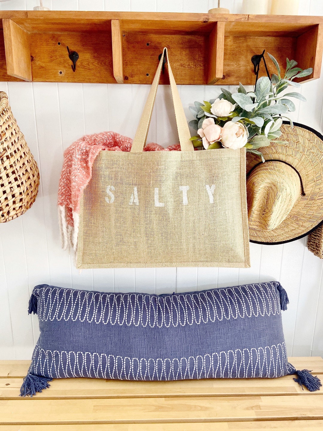 XL Burlap SALTY Bag, Woven Beach Bag, Salty Bag, Summer Bag, Beach Bags ...