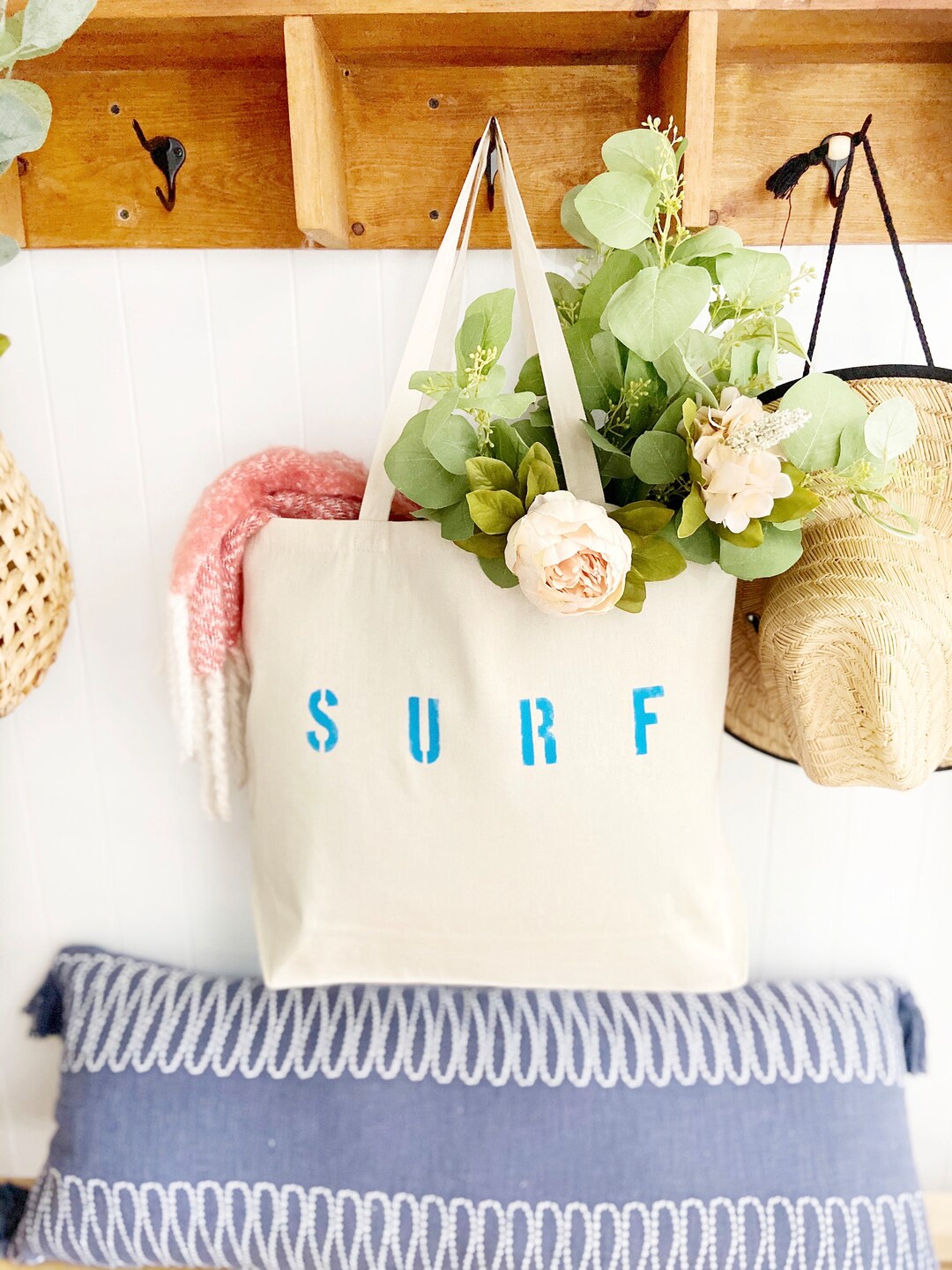 SURF Over Sized Canvas Tote Bag, Surf Beach Bag, Surfer Girl Beach Bag ...