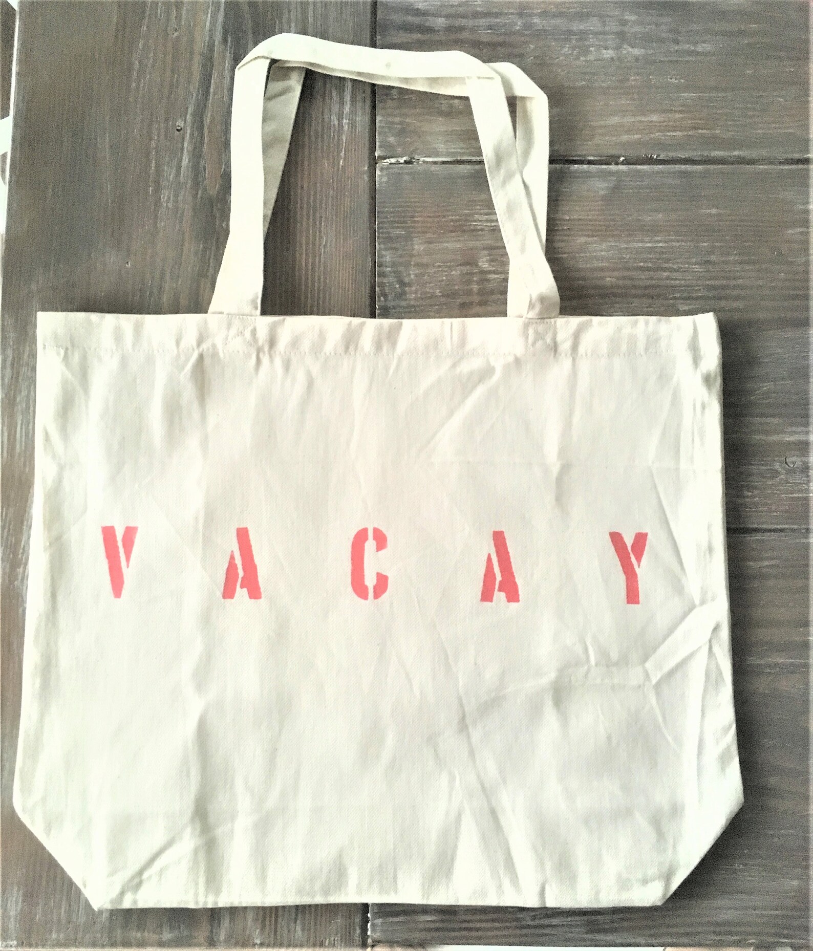 VACAY Over Sized Canvas Tote With Black Text, Vacation Bag, Travel Bag ...