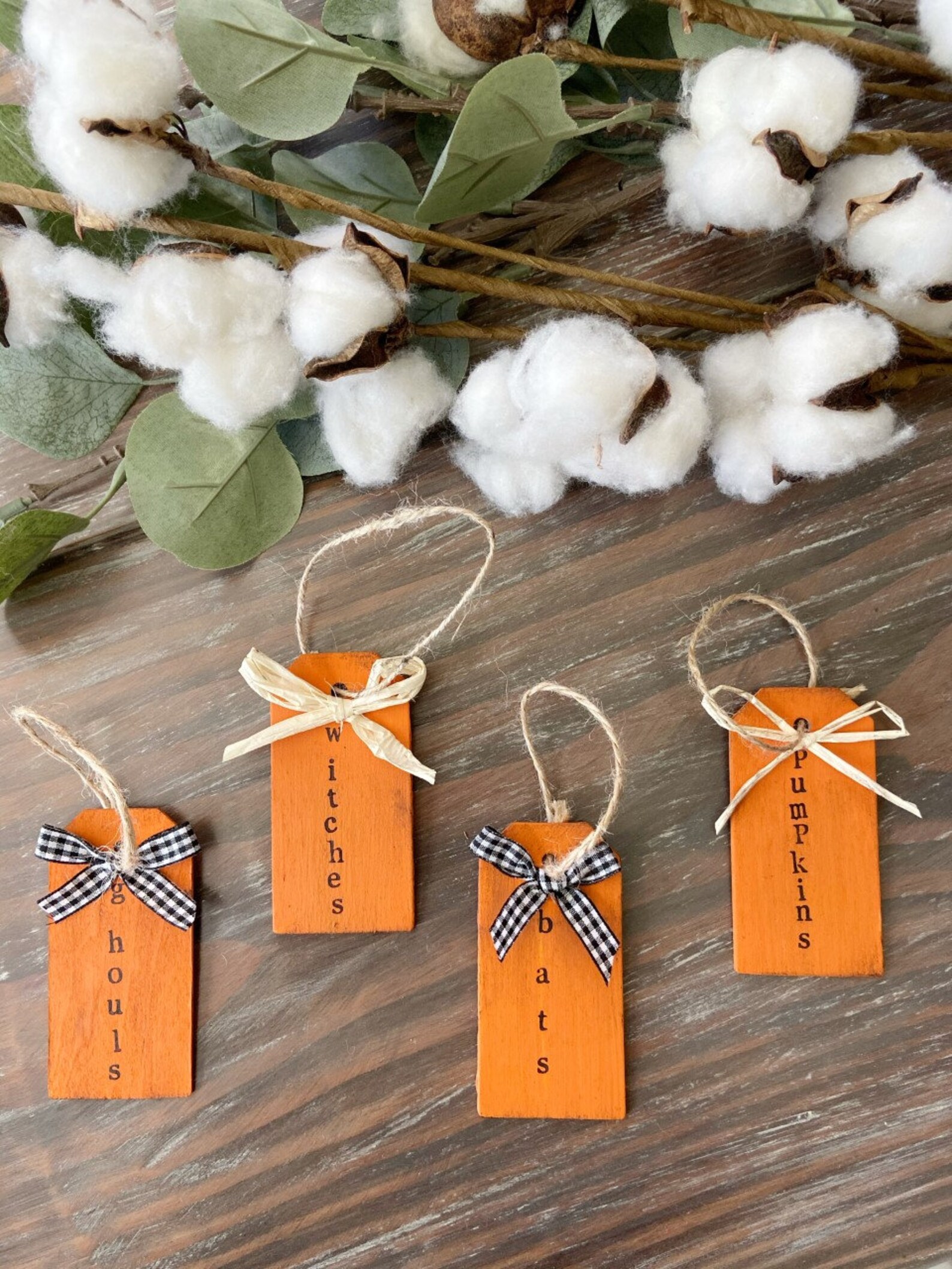 Hand Painted Halloween Tag Ornaments: Farmhouse Wooden Decor, Set of 4 ...