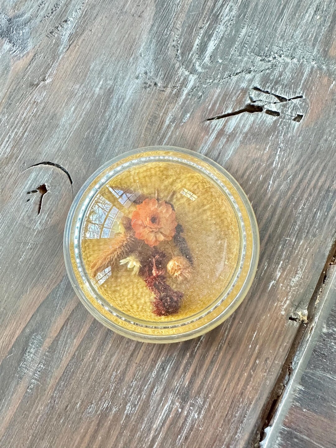 Vintage Lucite/acrylic Paperweight With Dried Flowers 3” With Felt on ...