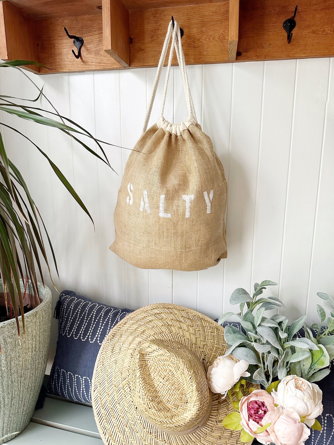 SALTY Jute and Cotton Drawstring Backpack, SALTY Bag, Big Drawstring ...