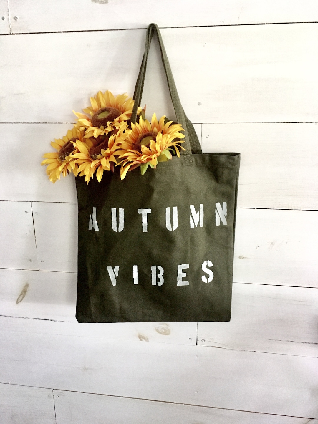 AUTUMN VIBES Army Green Tote | Army Green Canvas | Fall Tote Bag ...
