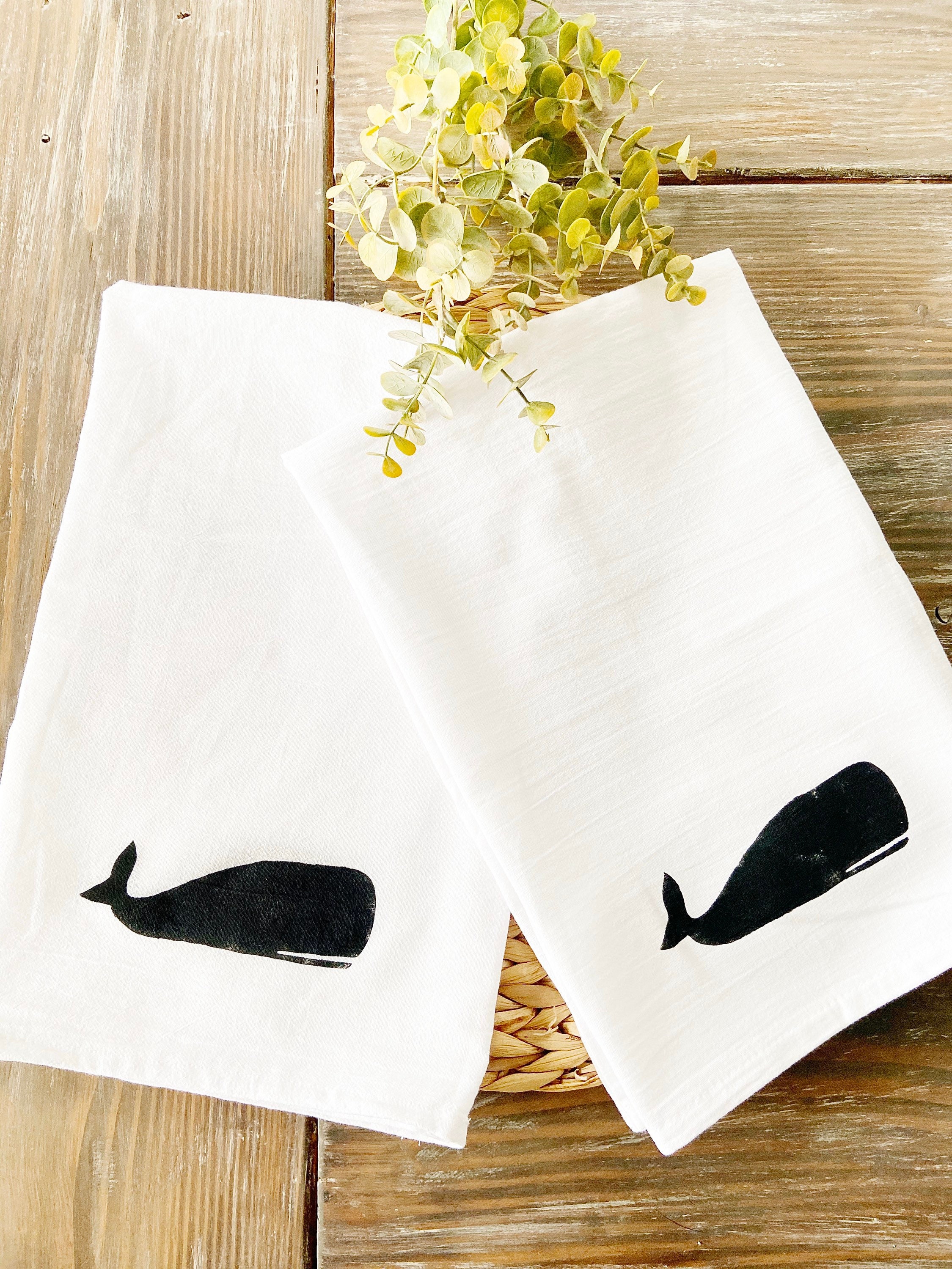 Hand Painted Whale Kitchen Towels: Coastal Beach House Decor, Set of 2 ...
