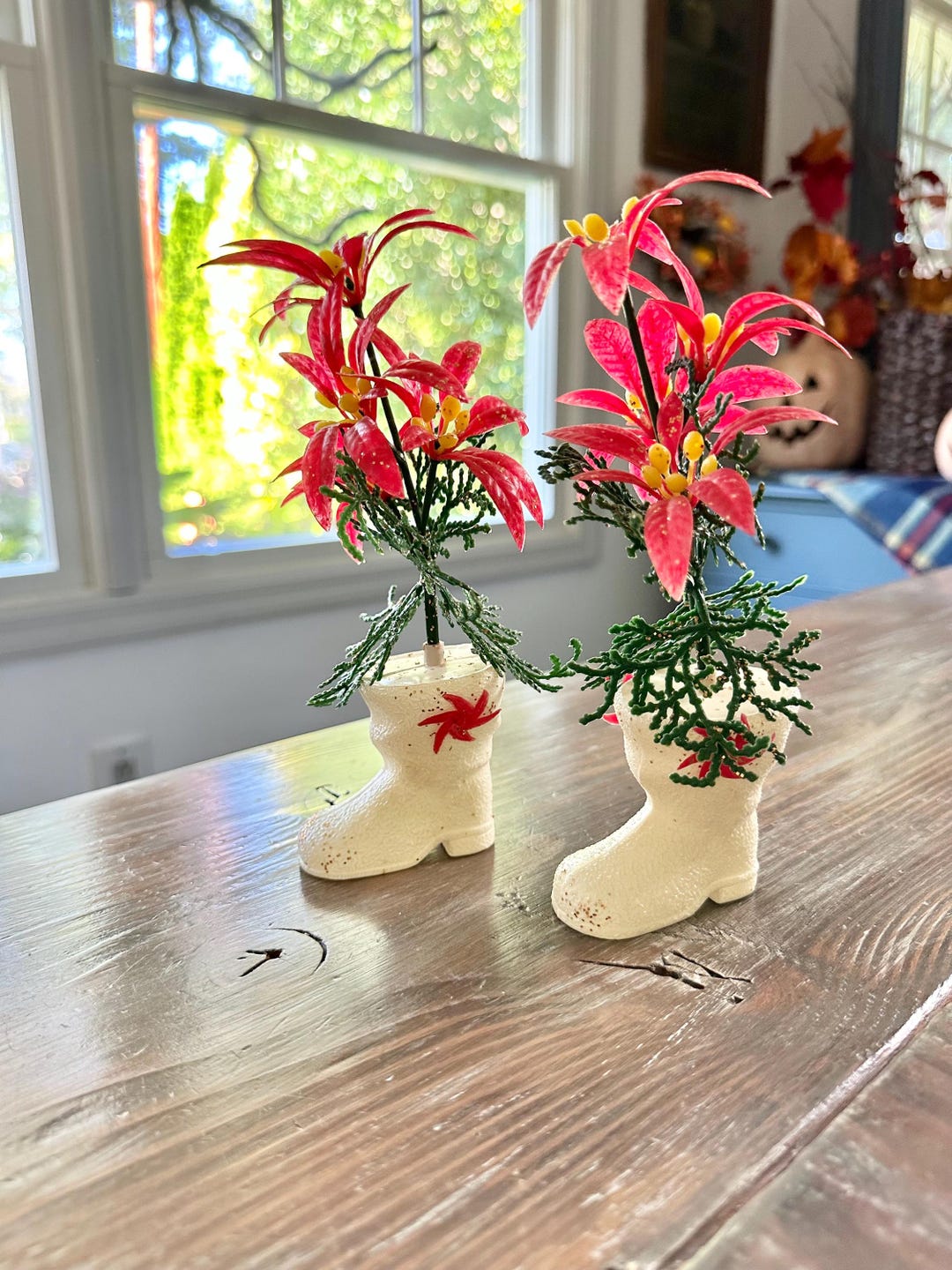 Vintage Kitschy Mid Century Plastic Santa Boots With Artificial ...