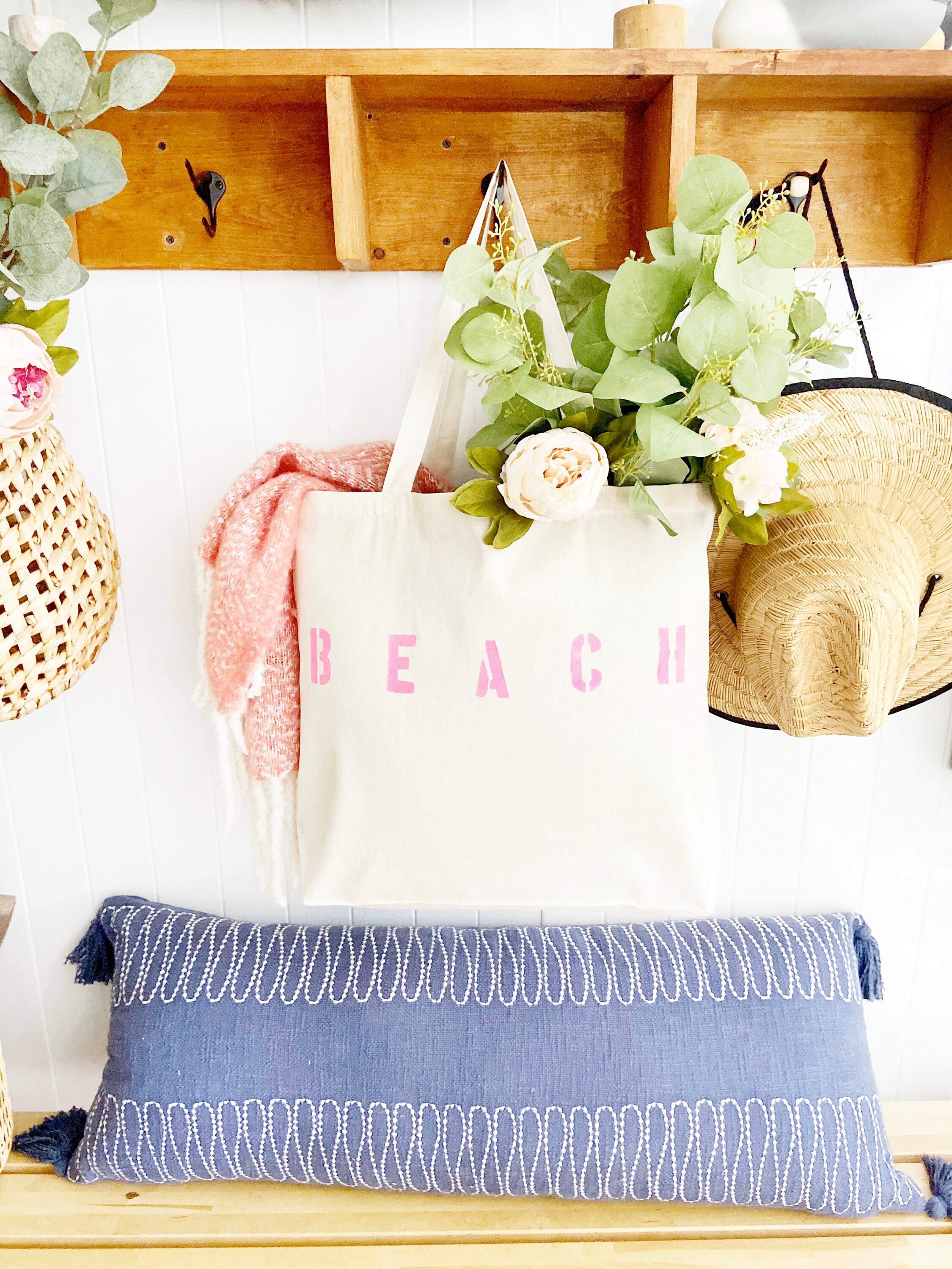 BEACH Oversized Canvas Tote for the Beach, Big XL Preppy Minimalist ...