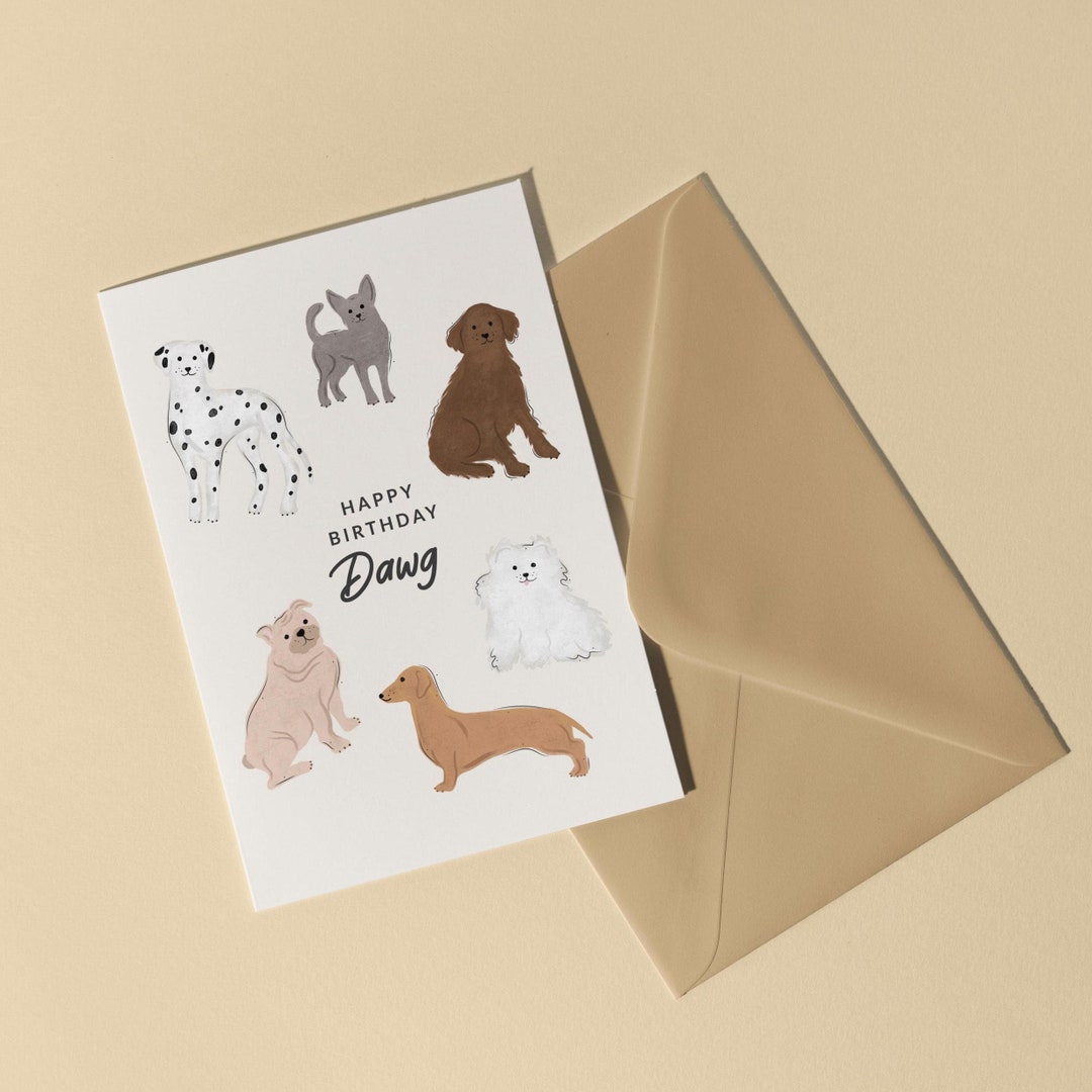 Happy Birthday Dawg Card – Illustrated Dog Breeds - Etsy
