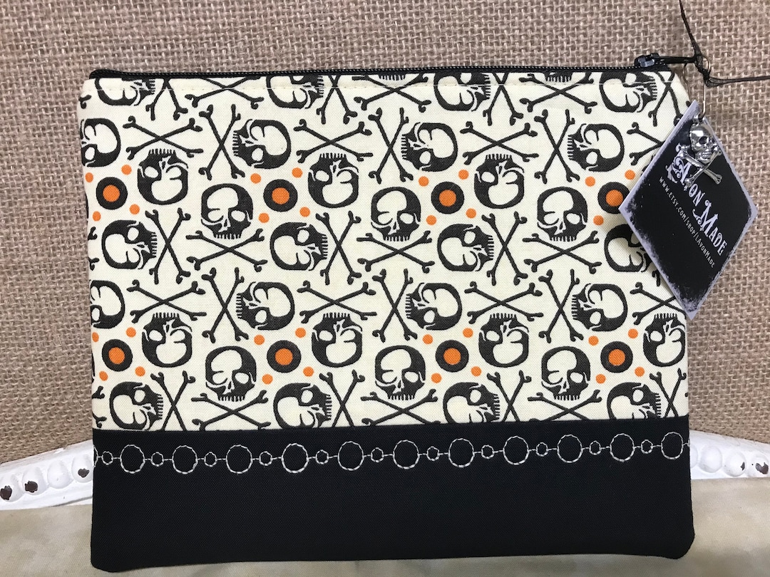 Funky Skull & Bone Zippered Pouch Small * White, Balck and Orange - Etsy