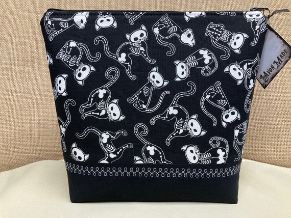 Skeleton Cat Zippered Pouch Black & White | Etsy