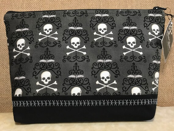Skull and Bone Damask Zippered Pouch dark Gray | Etsy