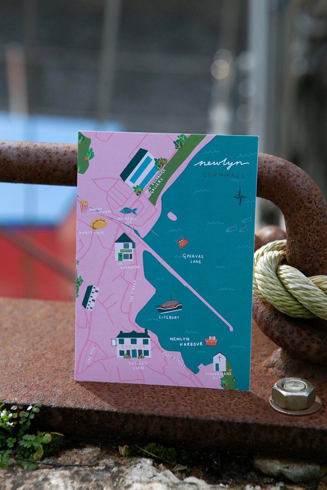 Newlyn Map Postcard Cornish Map Newlyn Harbour Cornwall Souvenir Map ...