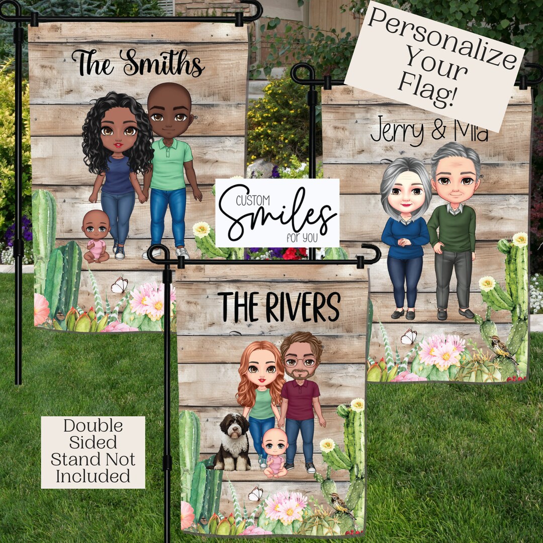 Personalized Character Family Flag Custom Monogram Gift Idea Homeowner ...