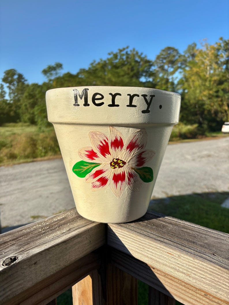 Hand-painted Poinsettia Flower Pot, Christmas Gift - Etsy