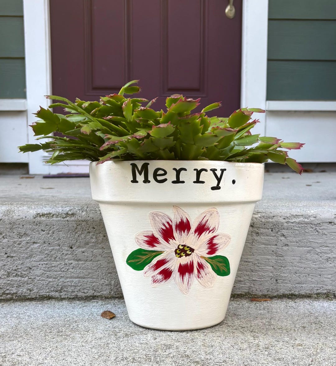 Hand-painted Poinsettia Flower Pot, Christmas Gift - Etsy
