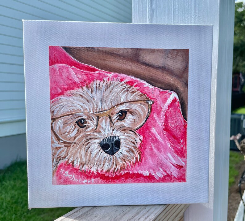 Dog With Glasses 8” Acrylic Dog Painting on Gallery Wrapped Canvas - Etsy