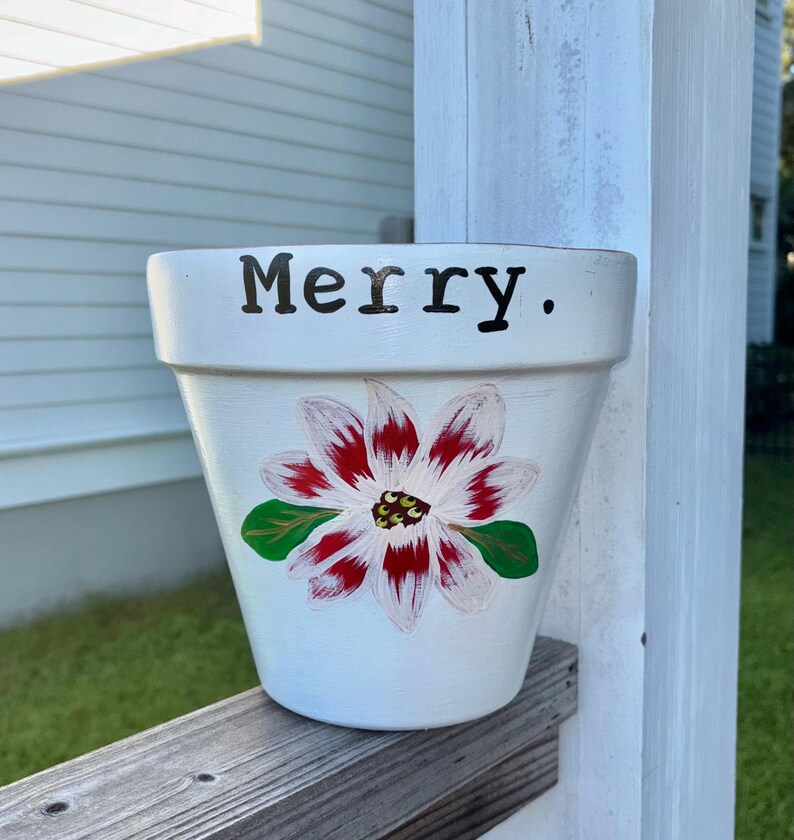 Hand-painted Poinsettia Flower Pot, Christmas Gift - Etsy