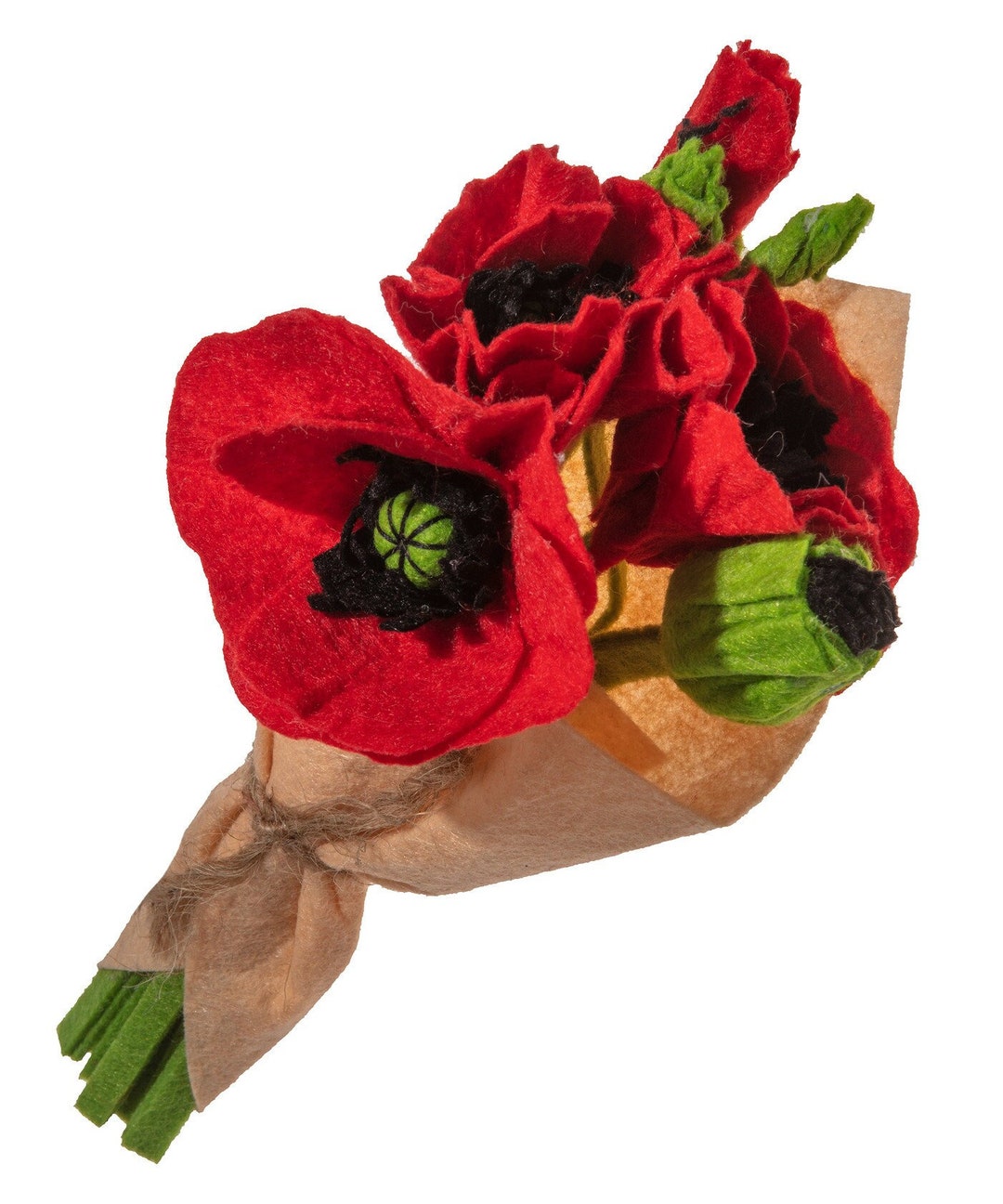 Felt Flowers, Petite Red Poppy Bouquet, Flower Bouquet, Valentine's Day ...