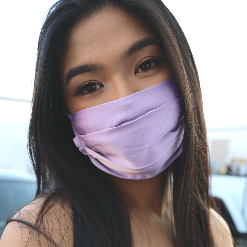 Purple Satin Face Mask with Filter Pocket Pretty Women Face | Etsy