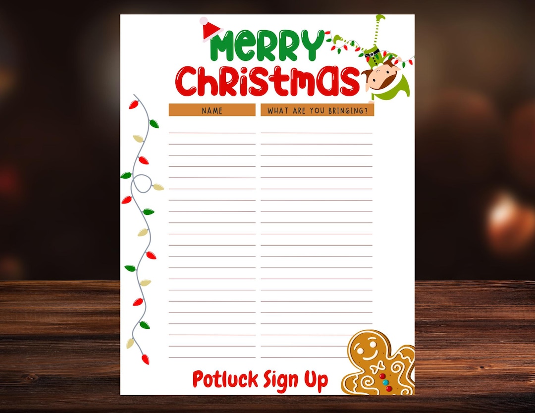 Christmas Potluck Sign up Sheet - Printable - Food Sign up Sheet - Etsy