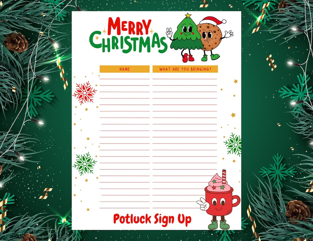 Christmas Potluck Sign up Sheet - Printable - Food Sign up Sheet - Etsy